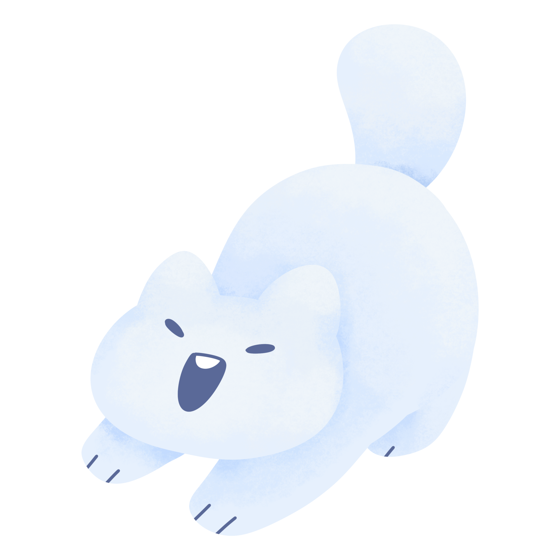 Cute Happy Cat Stretching White Snow For Winter New Year And Christmas Watercolor Cartoon Style