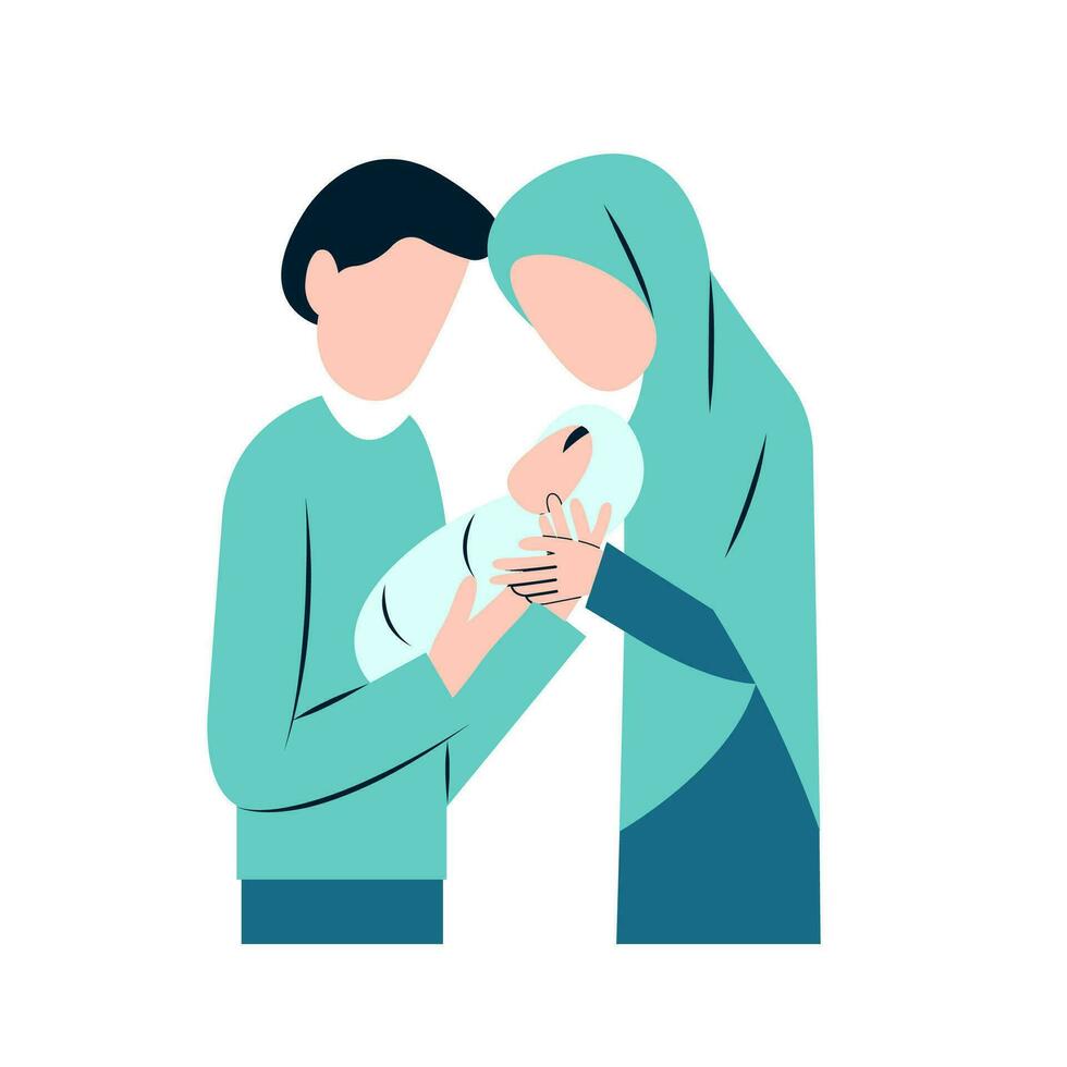 Muslim Parents With Newborn Baby 34910402 Vector Art at Vecteezy