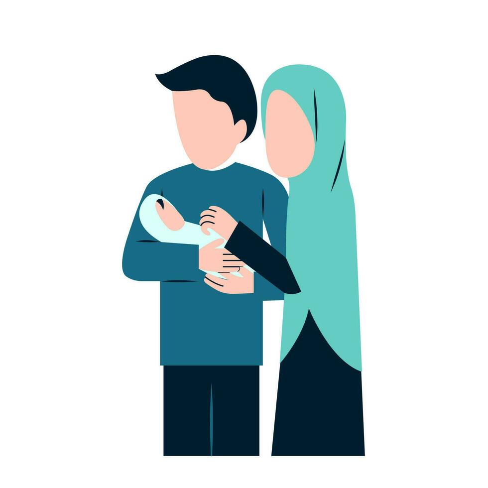 Muslim Parents With Newborn Baby 34910403 Vector Art at Vecteezy