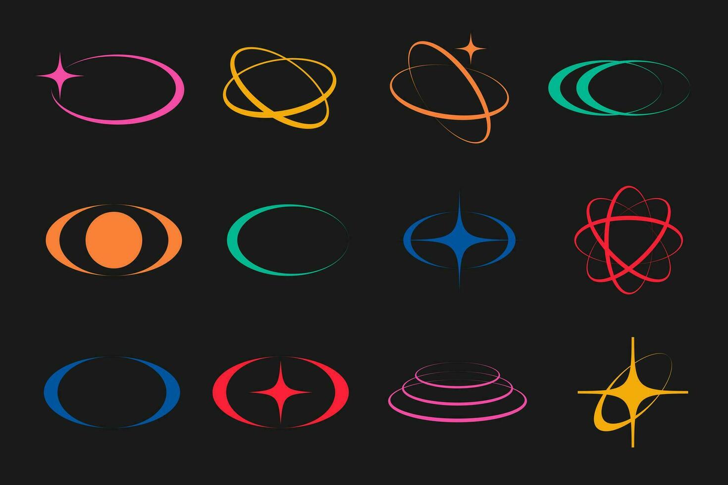 Abstract graphic geometric symbols and objects in y2k style. Brutalist shapes, cool geometric ...