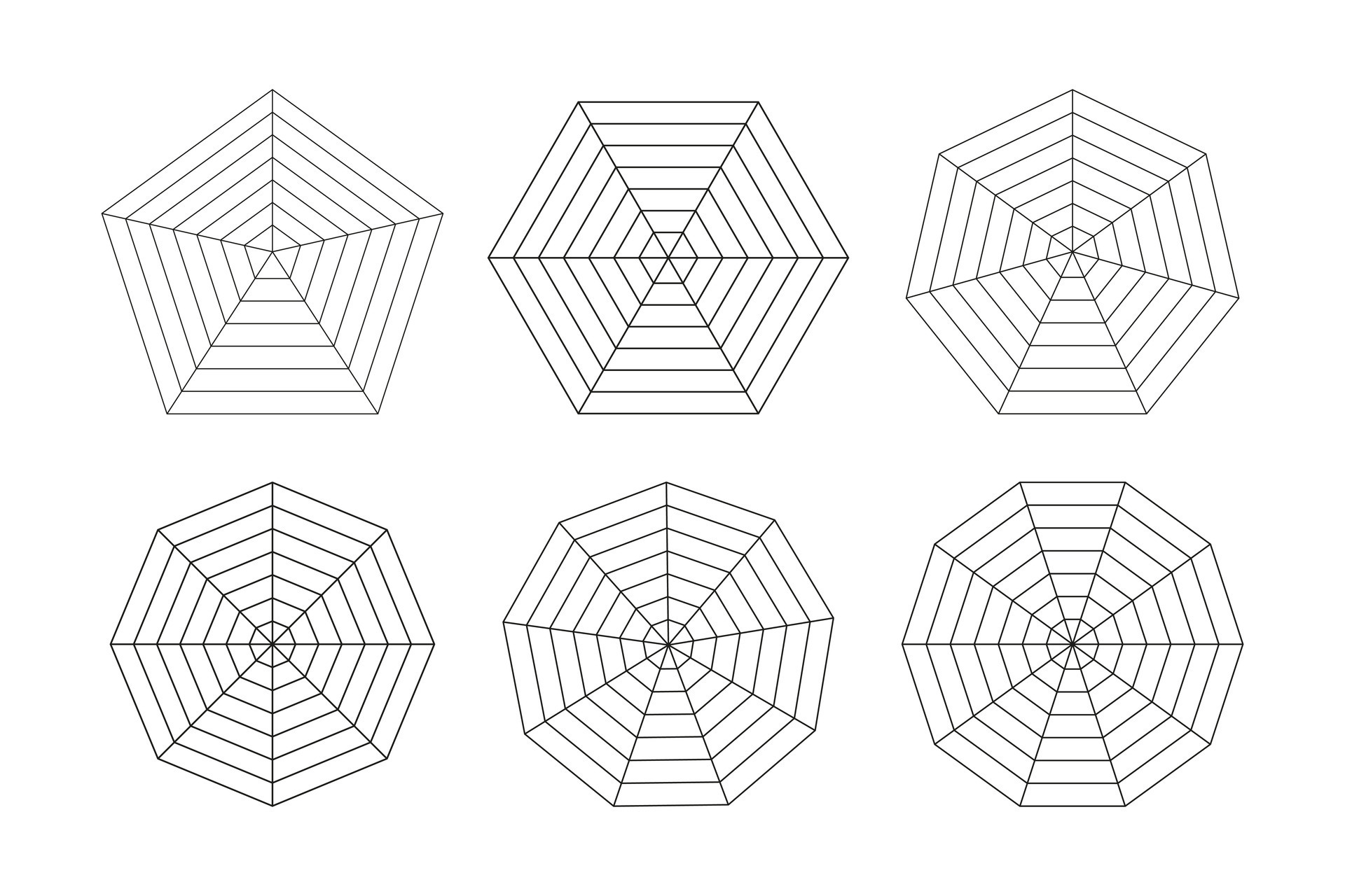 Radar, spider diagram template. Spider mesh. Polygon graphs. Diagram ...