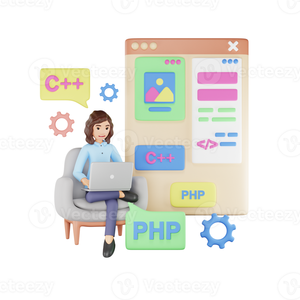 Female Programmer Developing Website 3D Character Illustration - Coding ... Female Programmer Developing Website 3D Character Illustration - Coding ...