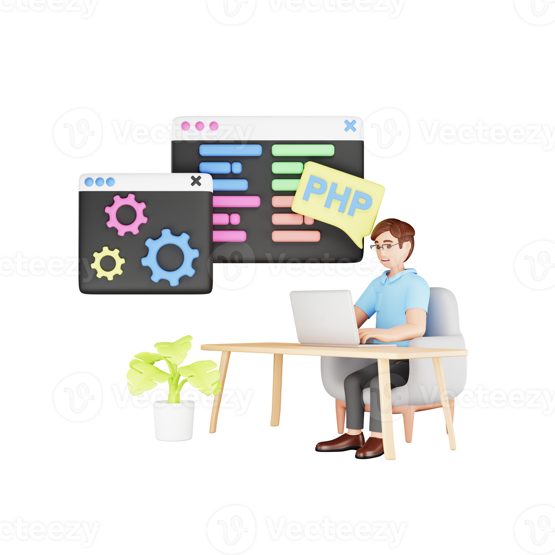Php Programming 3d Character Illustration Coding Team In Action 34924025 Png