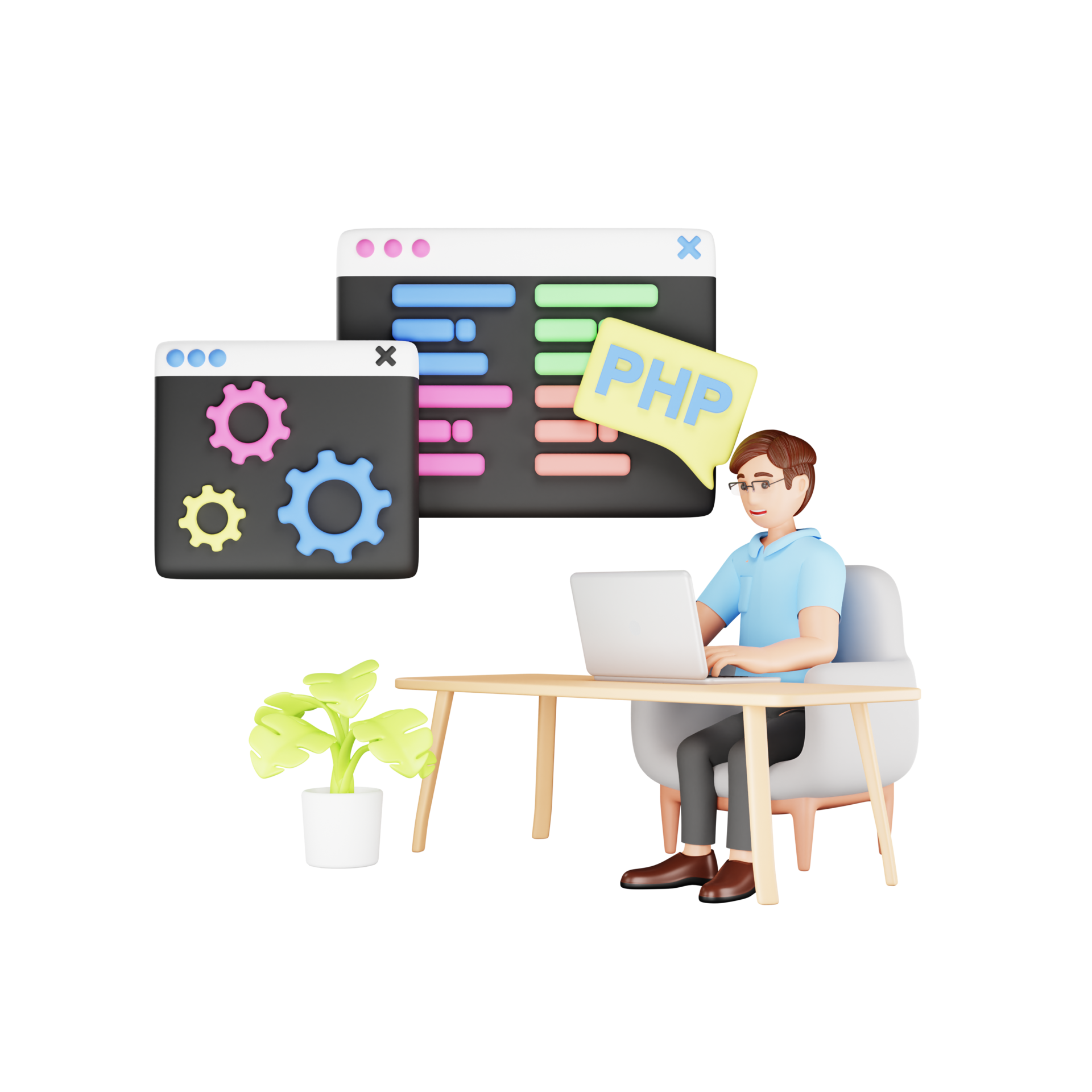 PHP Programming 3D Character Illustration - Coding Team in Action ... PHP Programming 3D Character Illustration - Coding Team in Action ...