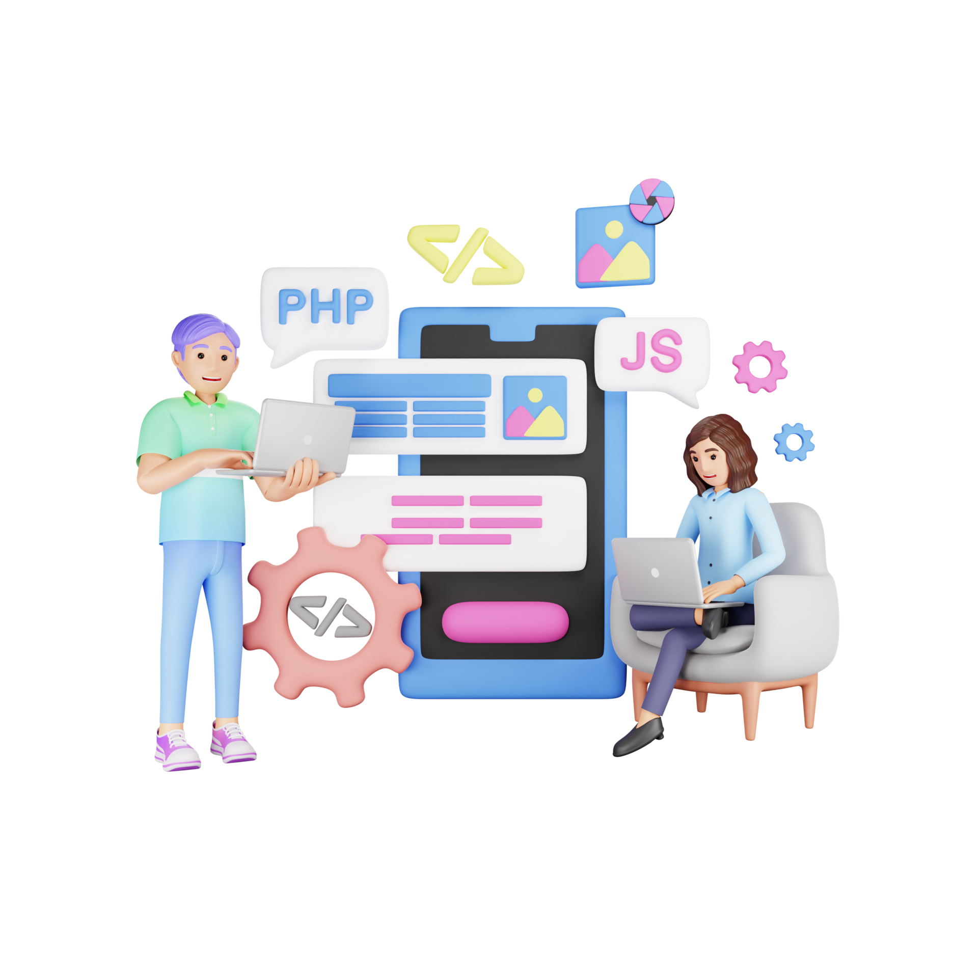 3d Character Illustration Application Development And Coding Concept 34924032 Png