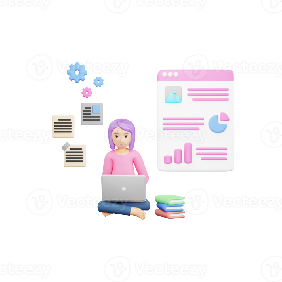 3D Cartoon Character Illustration of Woman Making Business Presentation ...