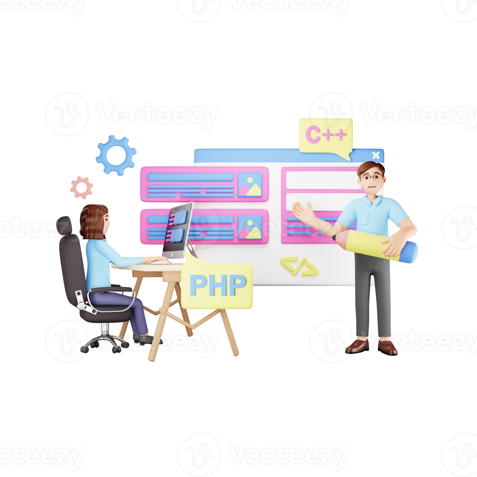 Male and Female Web Developer 3D Character Illustration - Collaboration ...