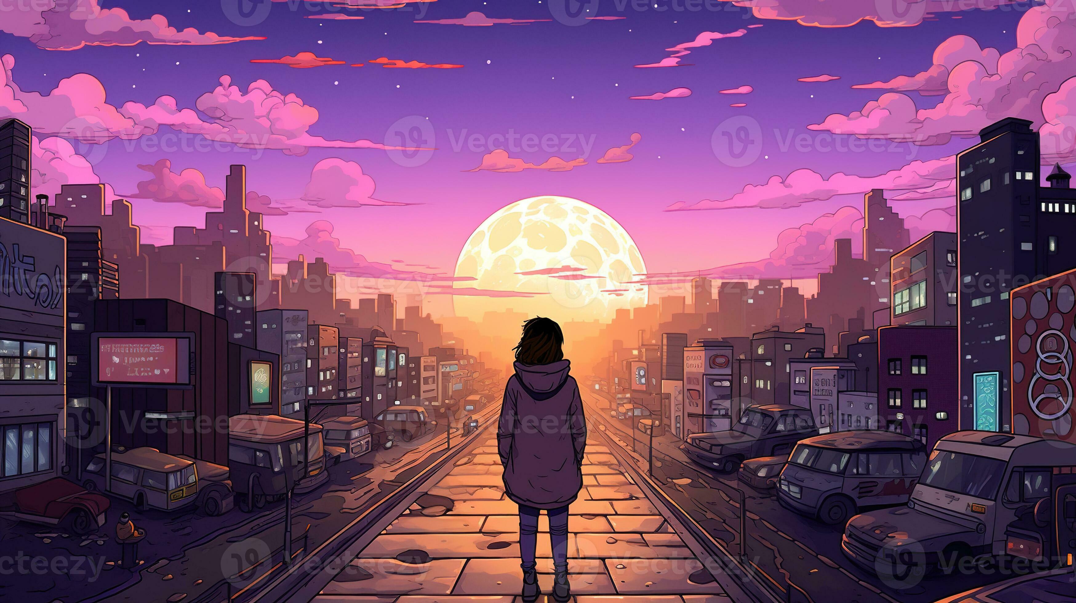 AI generated A girl looking out into the clouds. Anime style AI ...