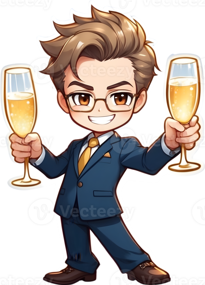 Ai Generated Anime Character Holding Glasses Of Champagne 34924257 Png
