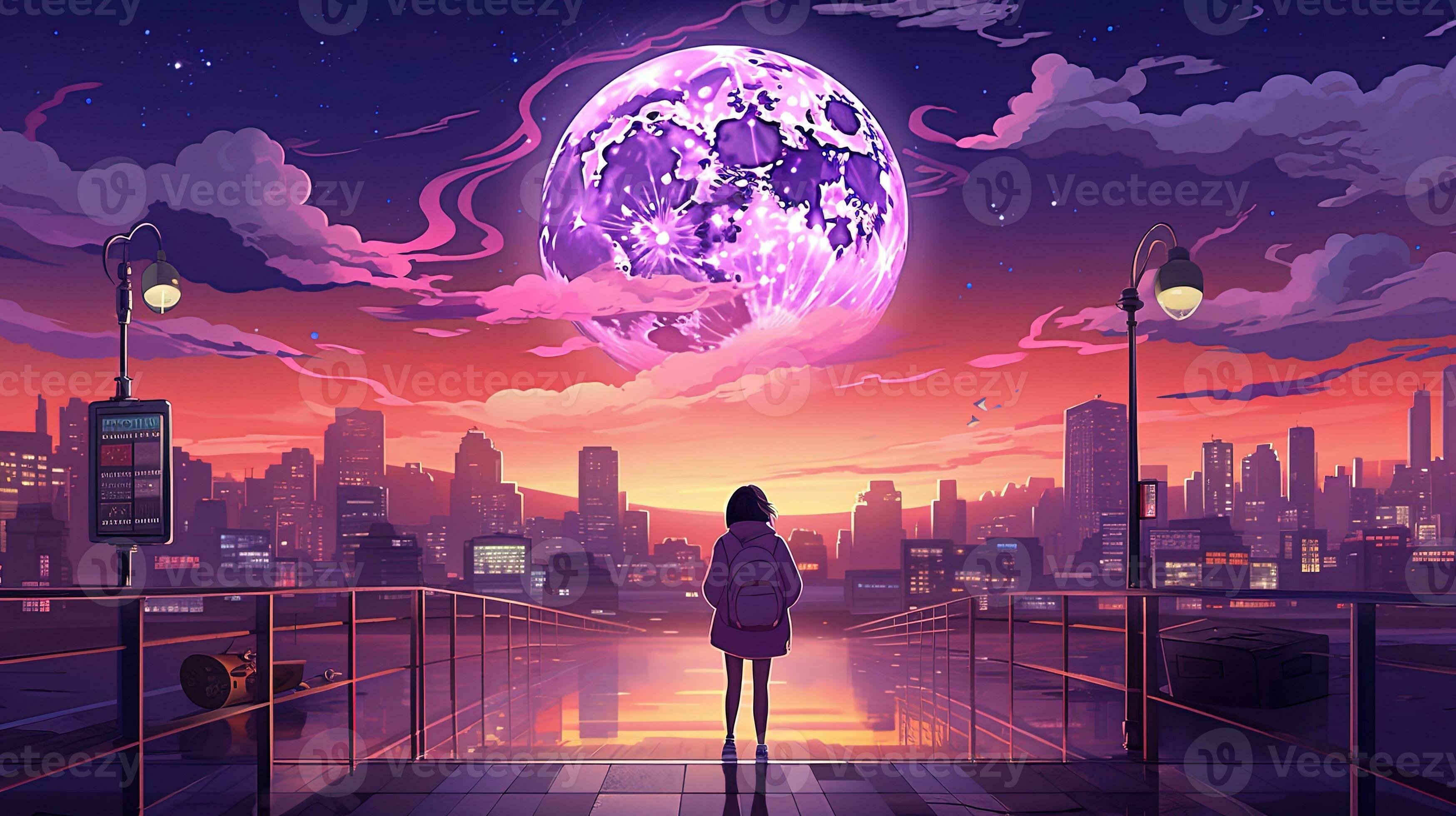 AI generated A girl looking out into the clouds. Anime style AI ...