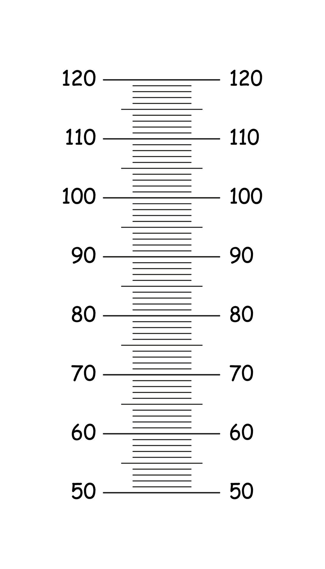 Stadiometer scale. Kids height chart growth sticker from 50 to 120 centimeters. Height meter ...