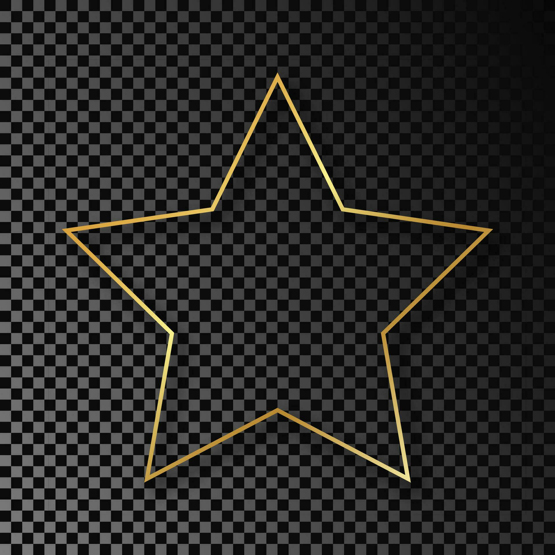 Gold glowing star shape frame with shadow isolated on dark background. Shiny frame with glowing ...