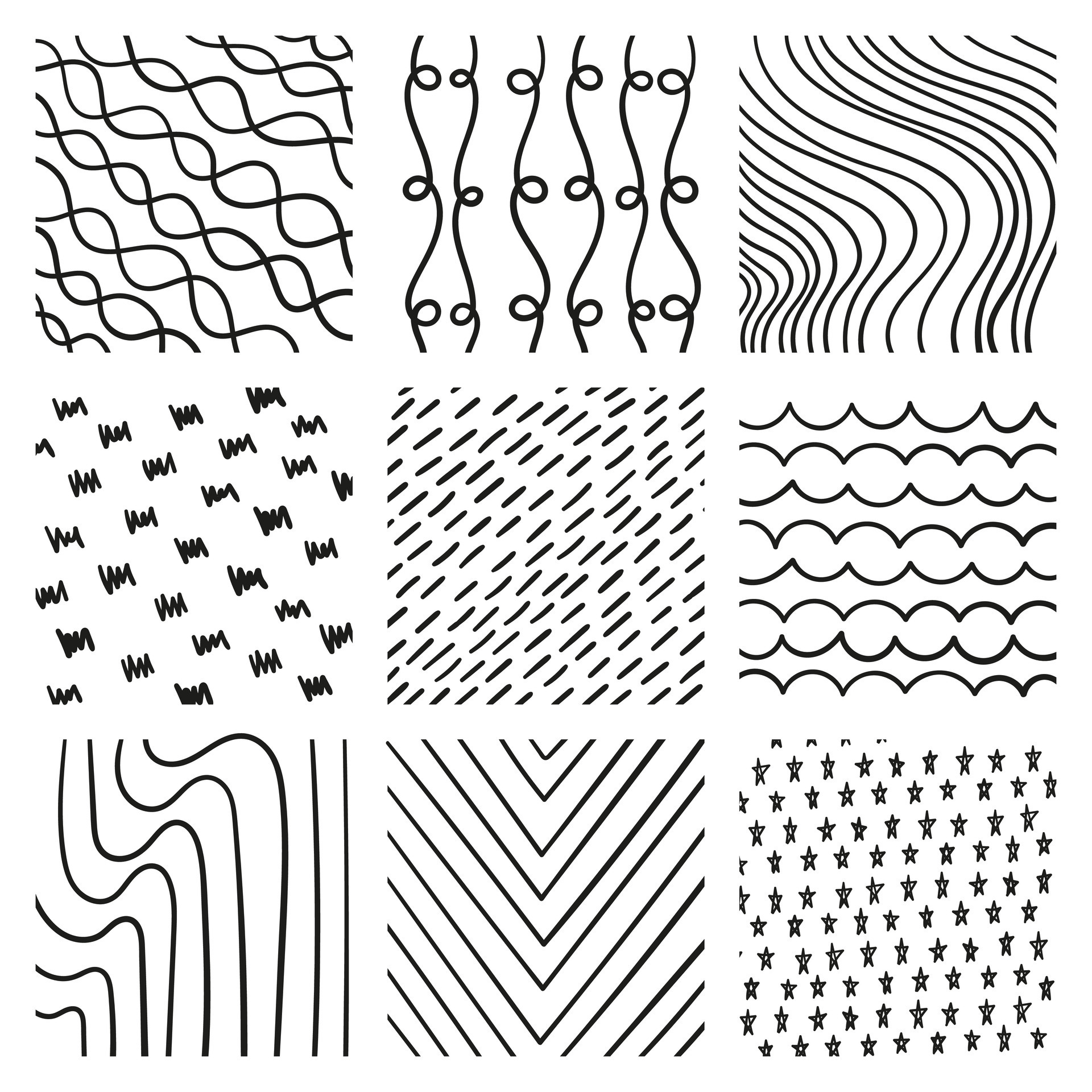 Lines set in different styles and positions. Intertwined, pen scratches ...