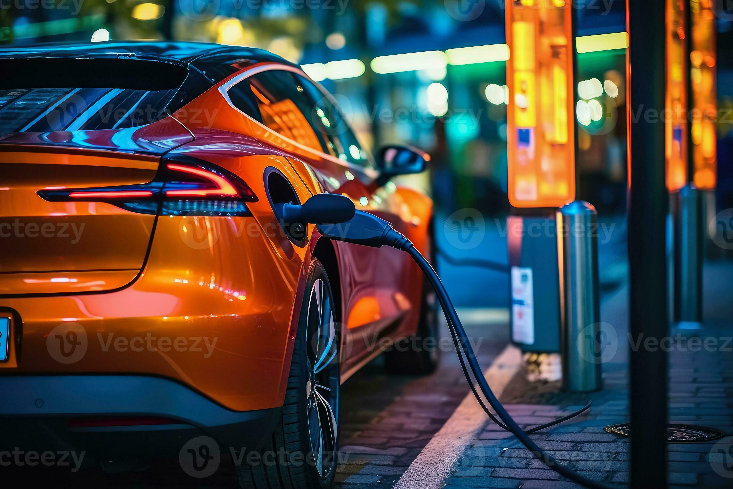 AI generated Power supply connect to electric vehicle car charging station for charge EV battery ...