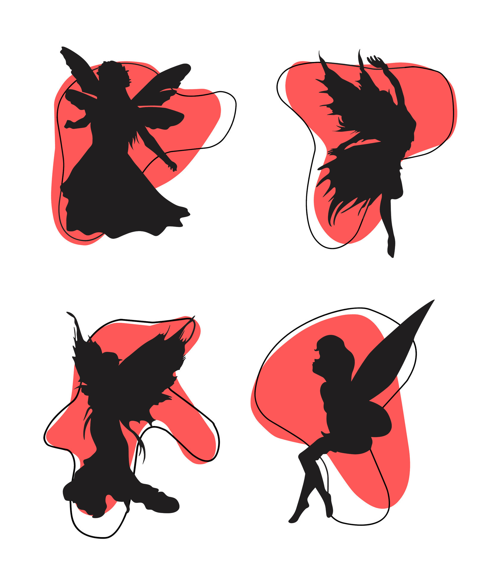 Fairy silhouette collections in white backgorund 34952016 Vector Art at Vecteezy