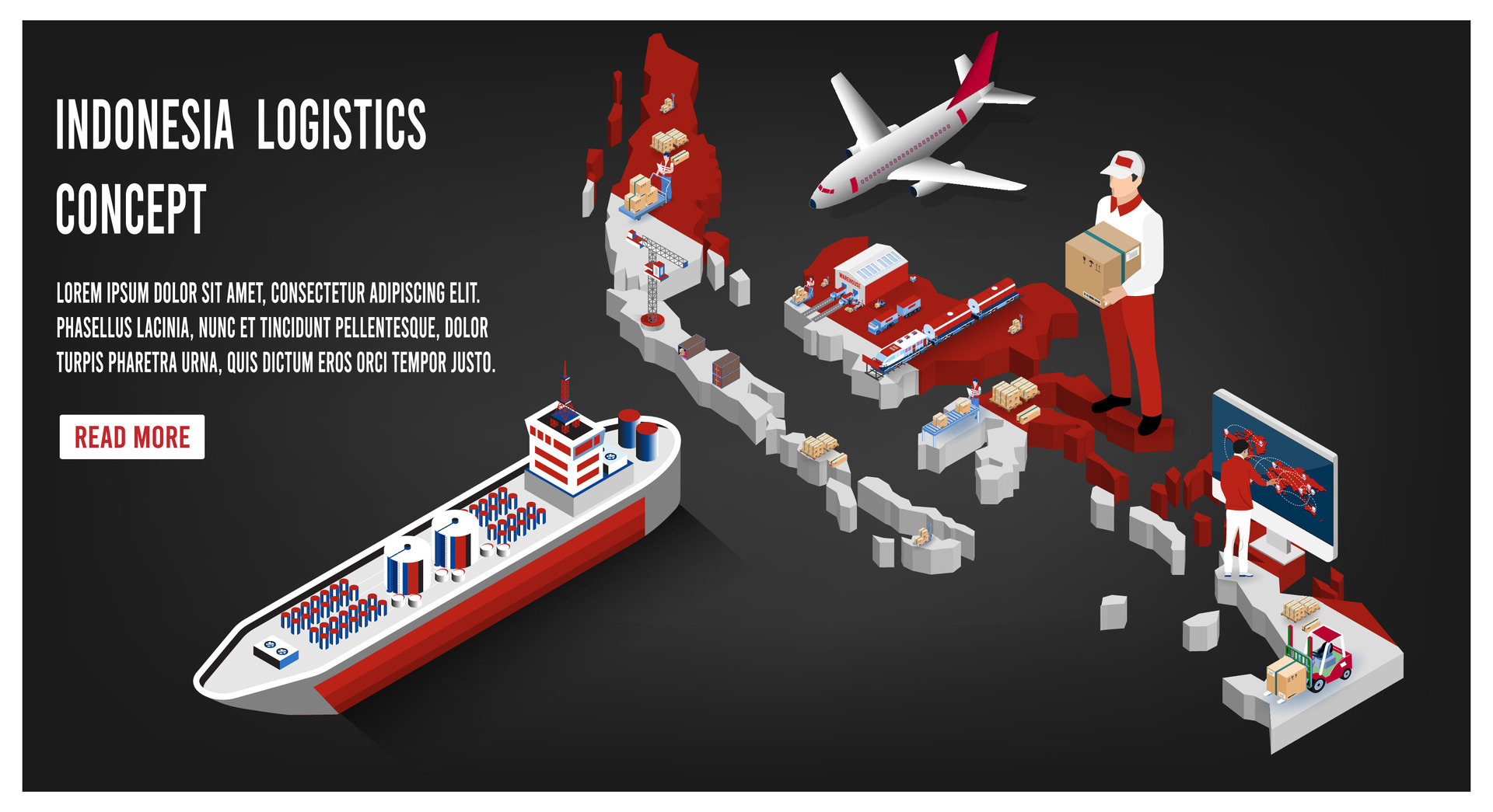 Modern Isometric Concept Of Indonesia Transportation With Global