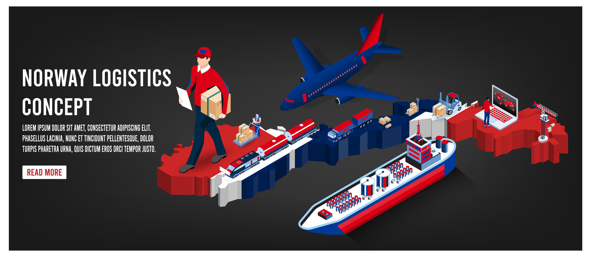 Modern Isometric Concept Of Norway Transportation With Global Logistics