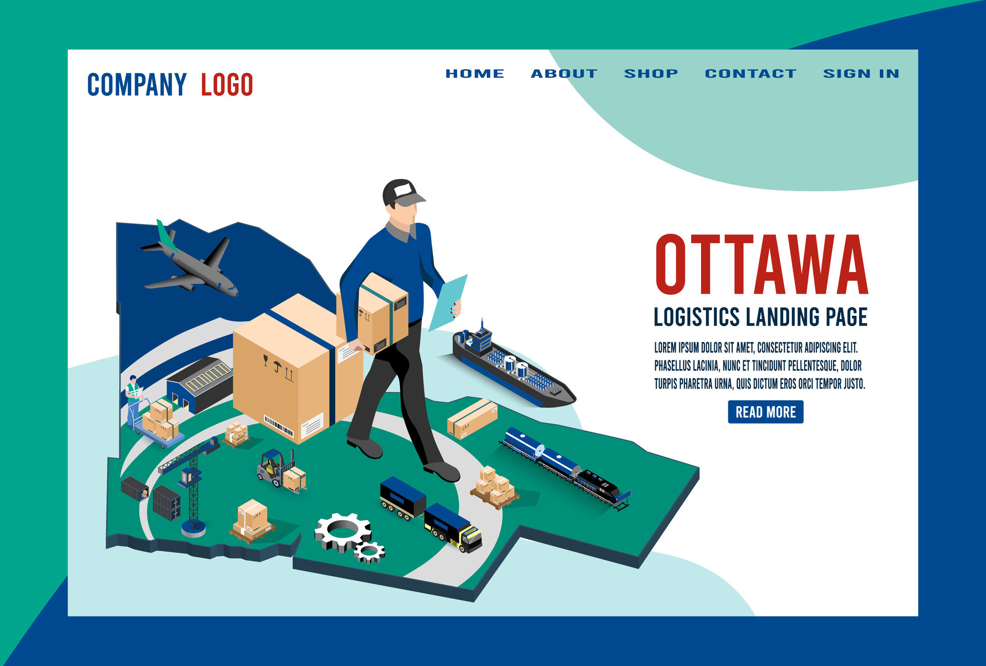 Modern Isometric Concept Of Ottawa Transportation With Global Logistics
