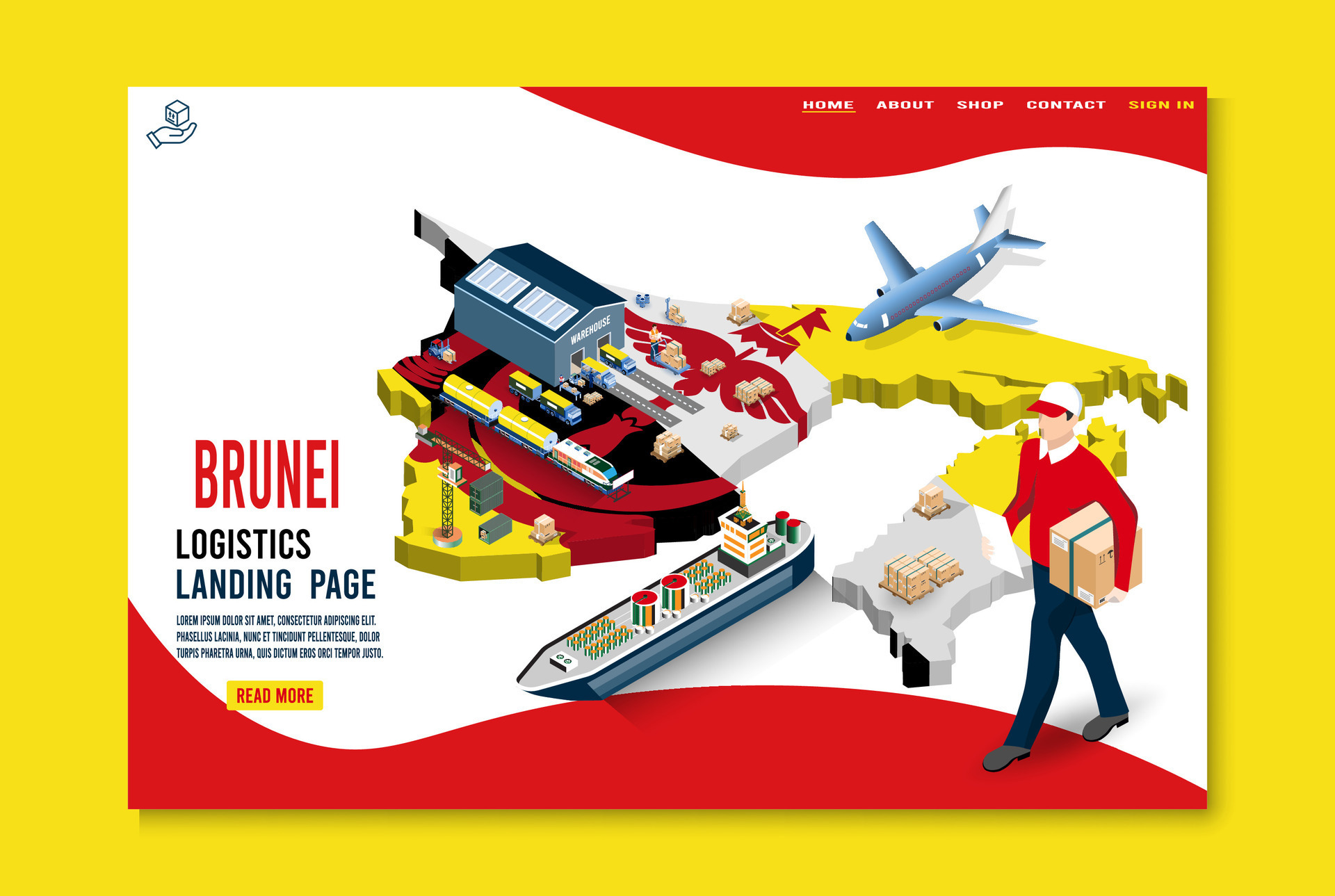 Modern Isometric Concept Of Brunei Transportation With Global Logistics