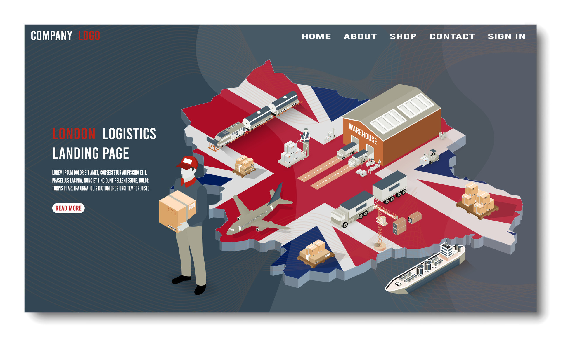 Modern Isometric Concept Of London Transportation With Global Logistics