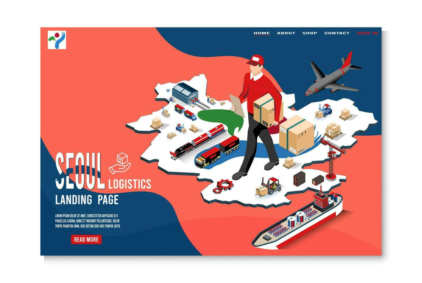 Modern Isometric Concept Of Seoul Transportation With Global Logistics
