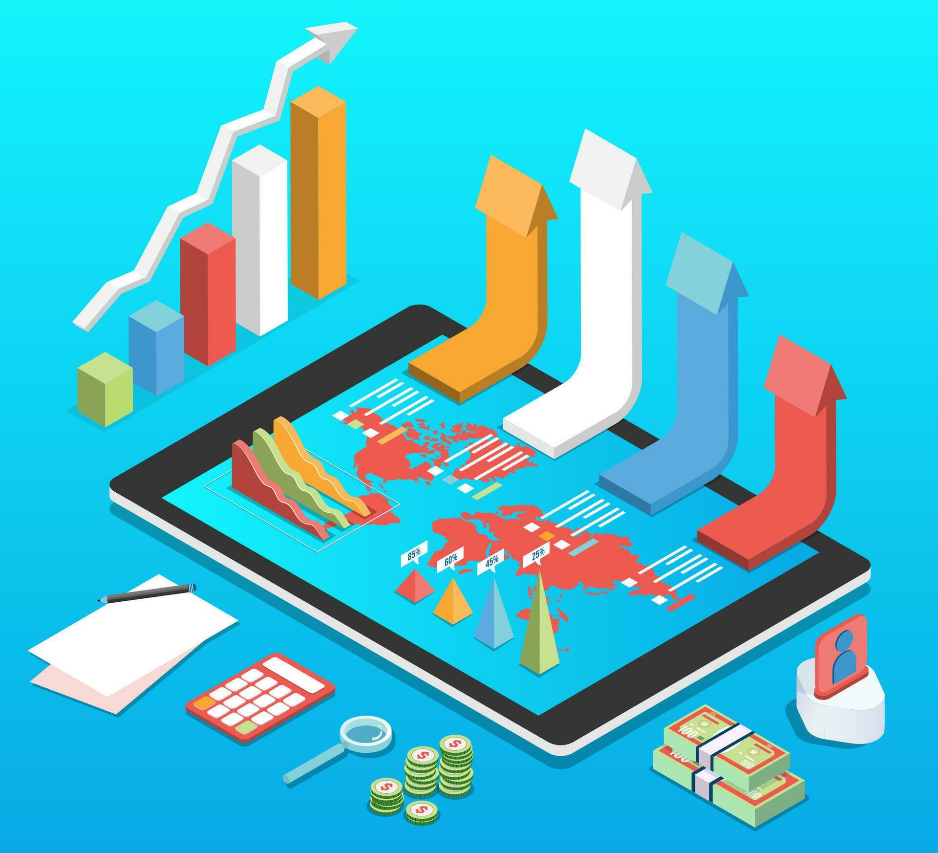 Modern 3d isometric design concept of Data Analysis with business ...
