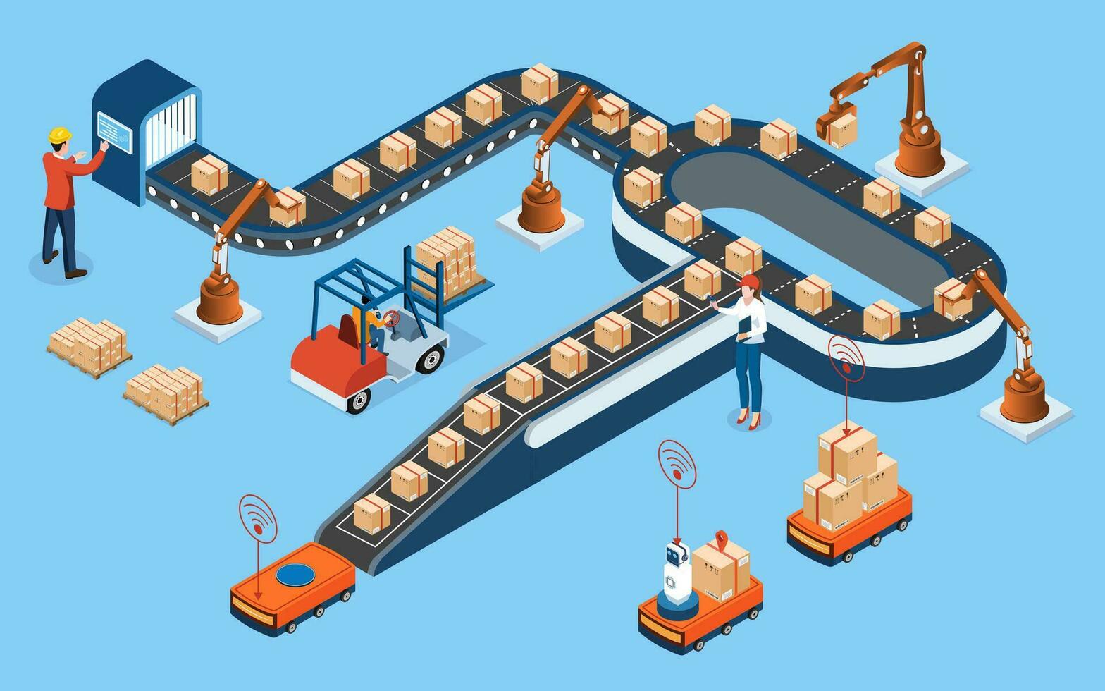 3d Isometric Automated Warehouse Robots And Smart Warehouse Technology