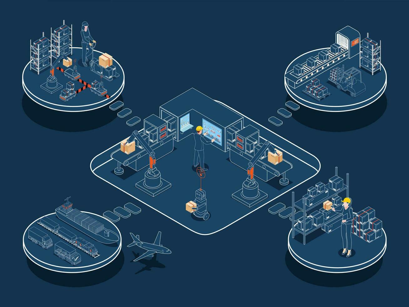 3D isometric Global logistics network concept with Transportation ...