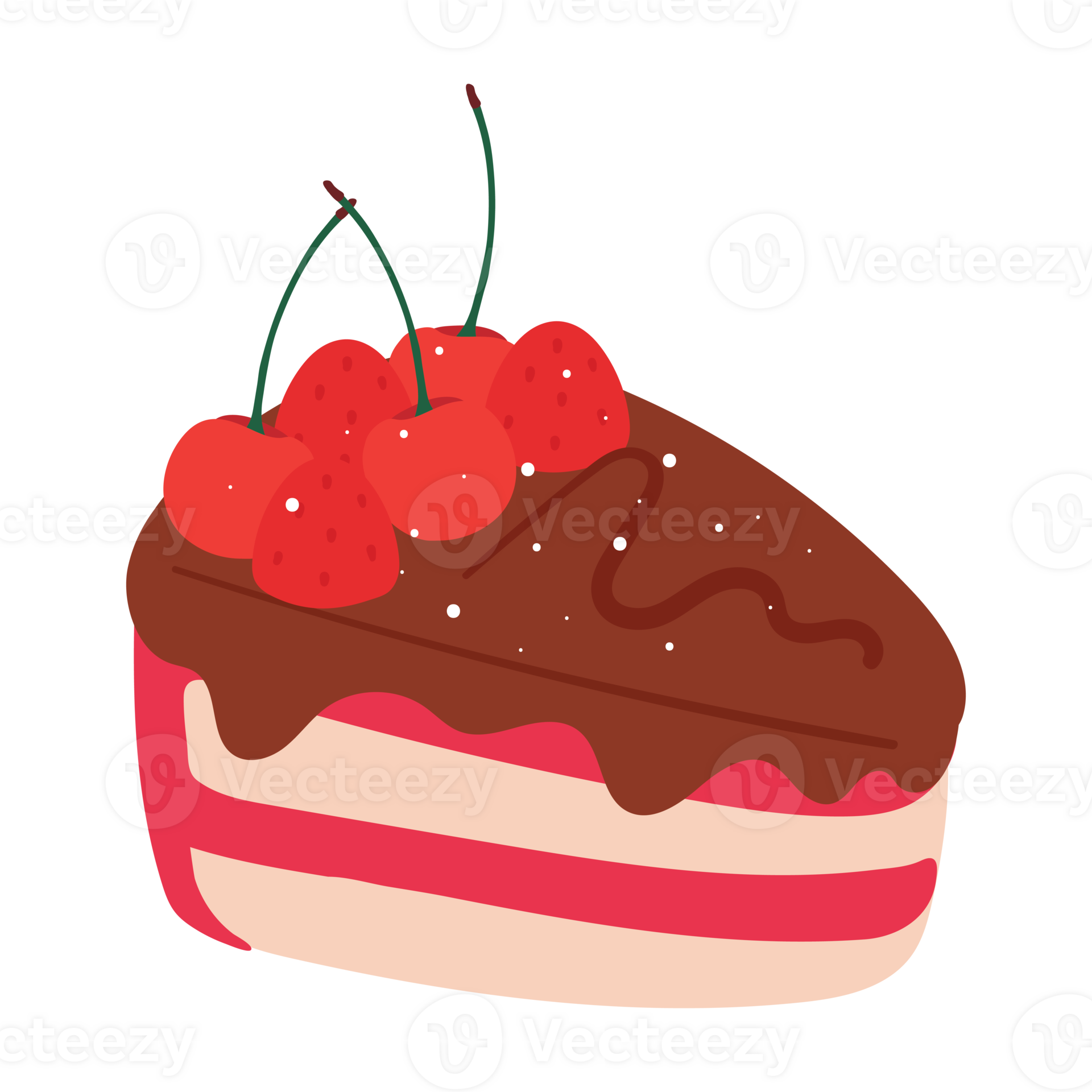 Cute Cartoon Strawberry Cake With Chocolate And Cherry 34953492 Png