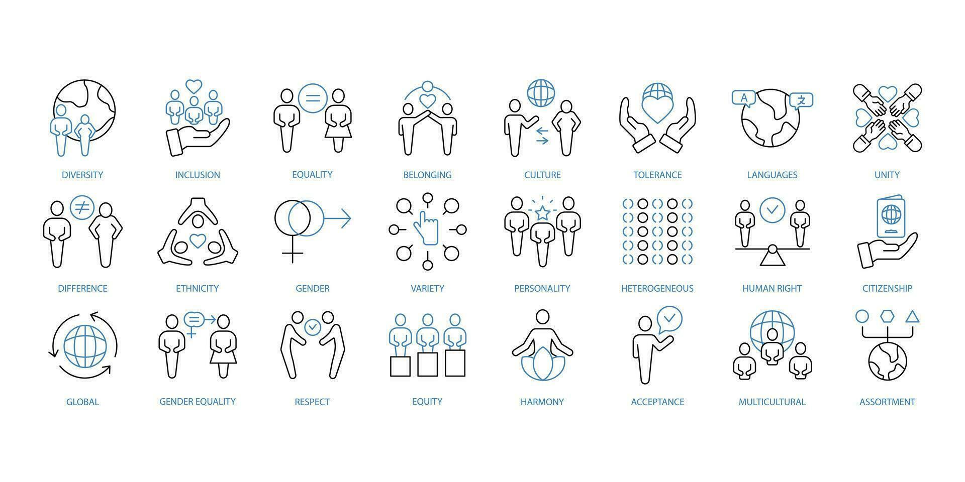 Diversity icons set. Set of editable stroke icons.Vector set of Diversity 34955926 Vector Art at ...