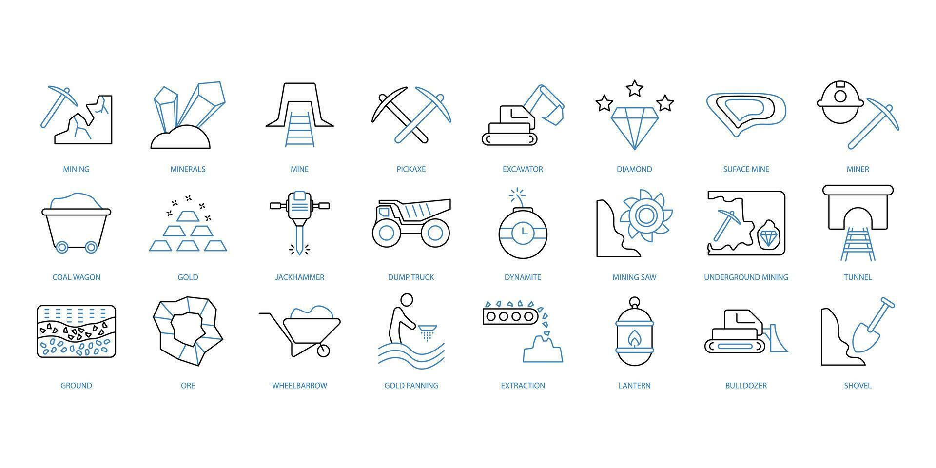 Mining icons set. Set of editable stroke icons.Vector set of Event ... Mining icons set. Set of editable stroke icons.Vector set of Event ...