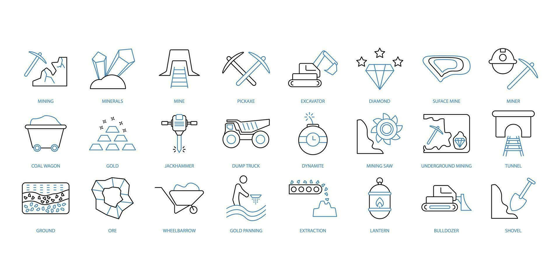 Mining icons set. Set of editable stroke icons.Vector set of Event ... Mining icons set. Set of editable stroke icons.Vector set of Event ...