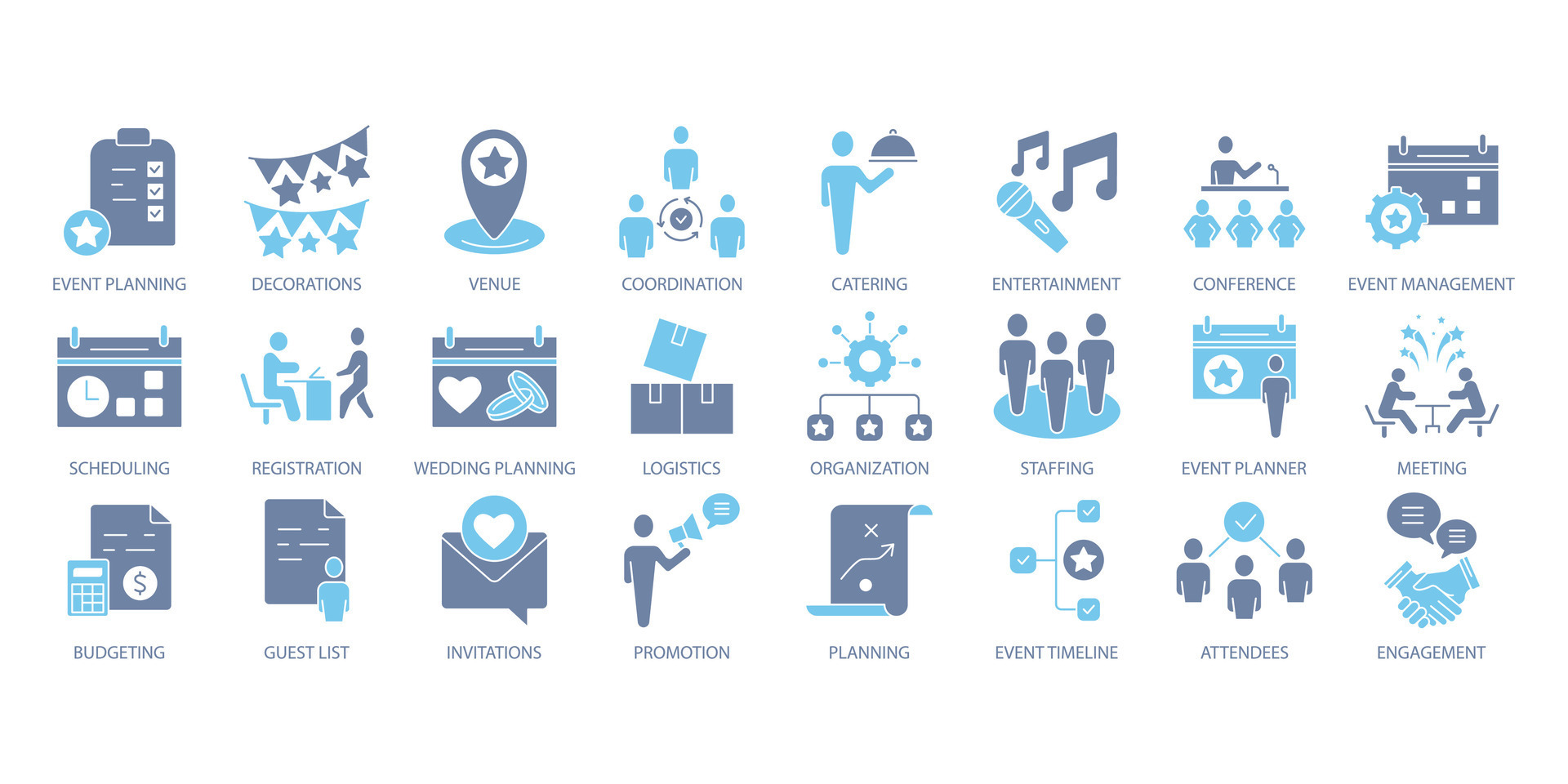 Event planning icons set. Set of editable stroke icons.Vector set of ...