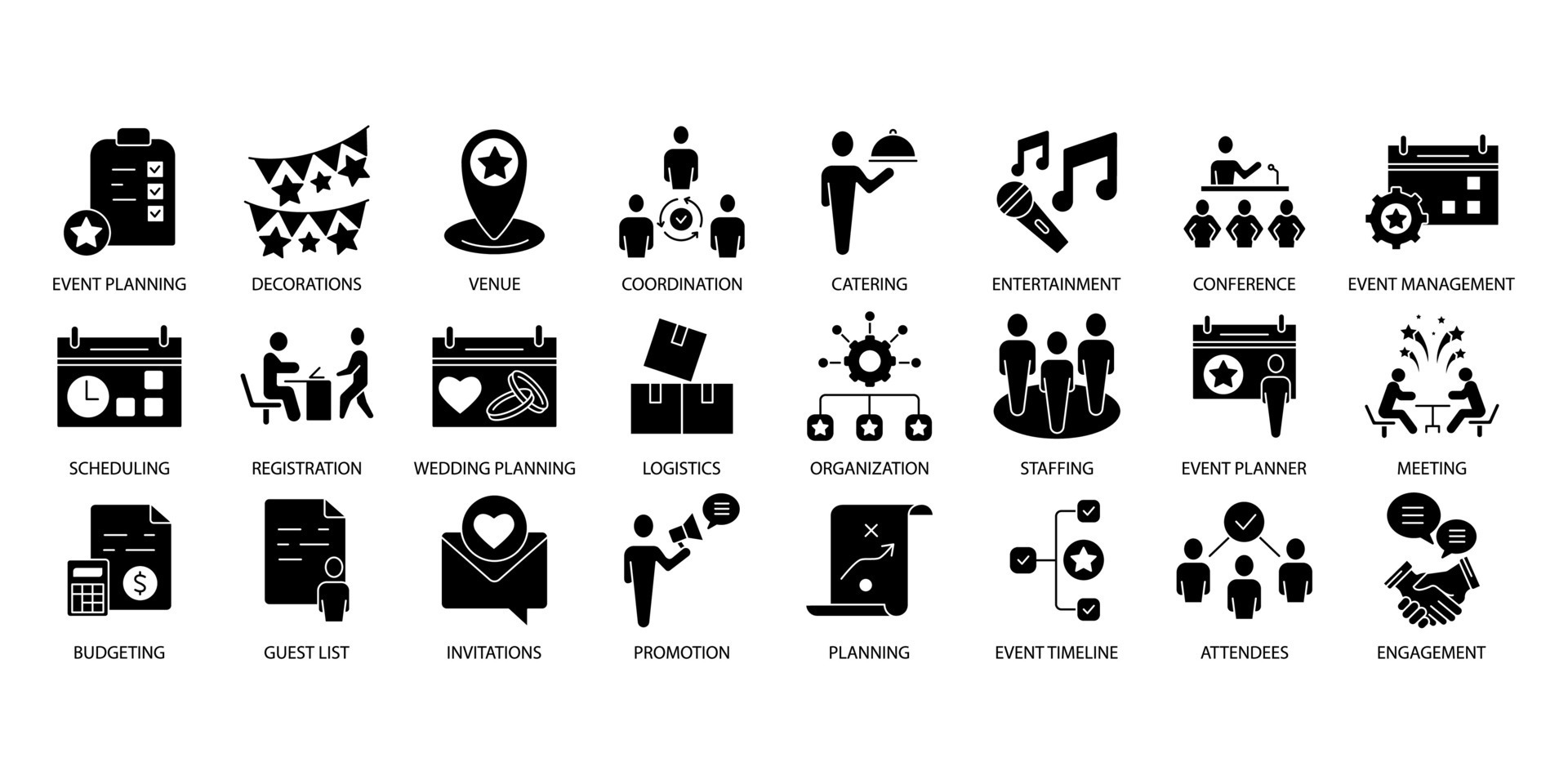 Event planning icons set. Set of editable stroke icons.Vector set of ...