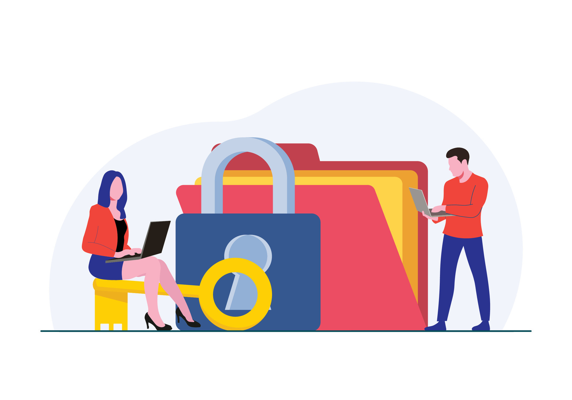 Data Protection Vector Illustration For Landing Page Web Banner Infographics Two Characters