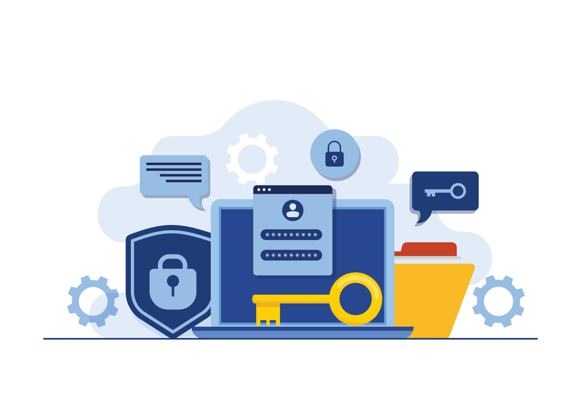 Data And Account Protection Concept Flat Vector Illustration Password Secure Access On Laptop