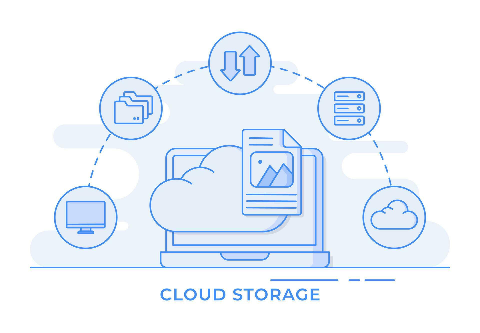 Cloud Computing Thin Line Flat Vector Illustration Infographic Data Storage Hosting