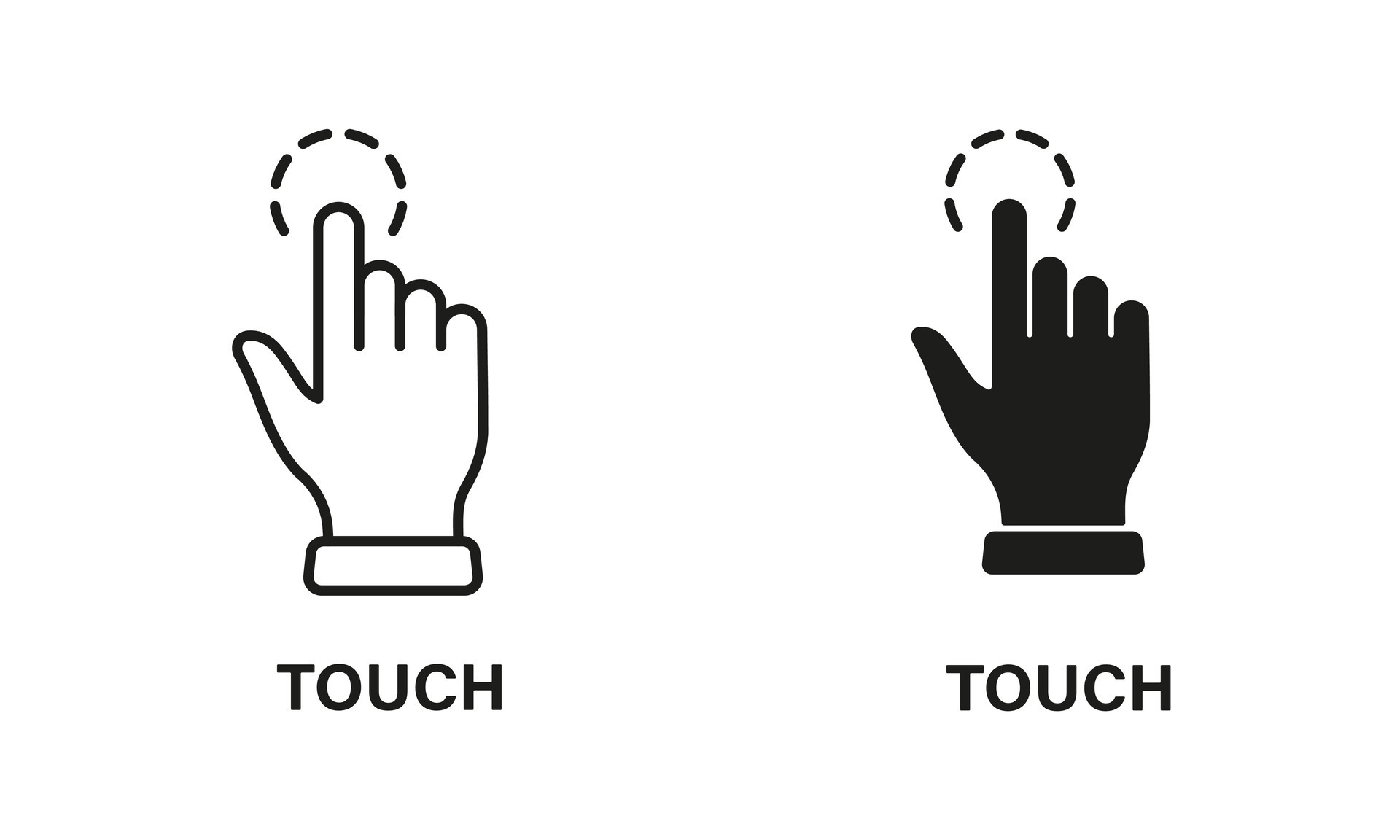 Touch Gesture Hand Cursor For Computer Mouse Line And Silhouette Icon Set Swipe Click Tap