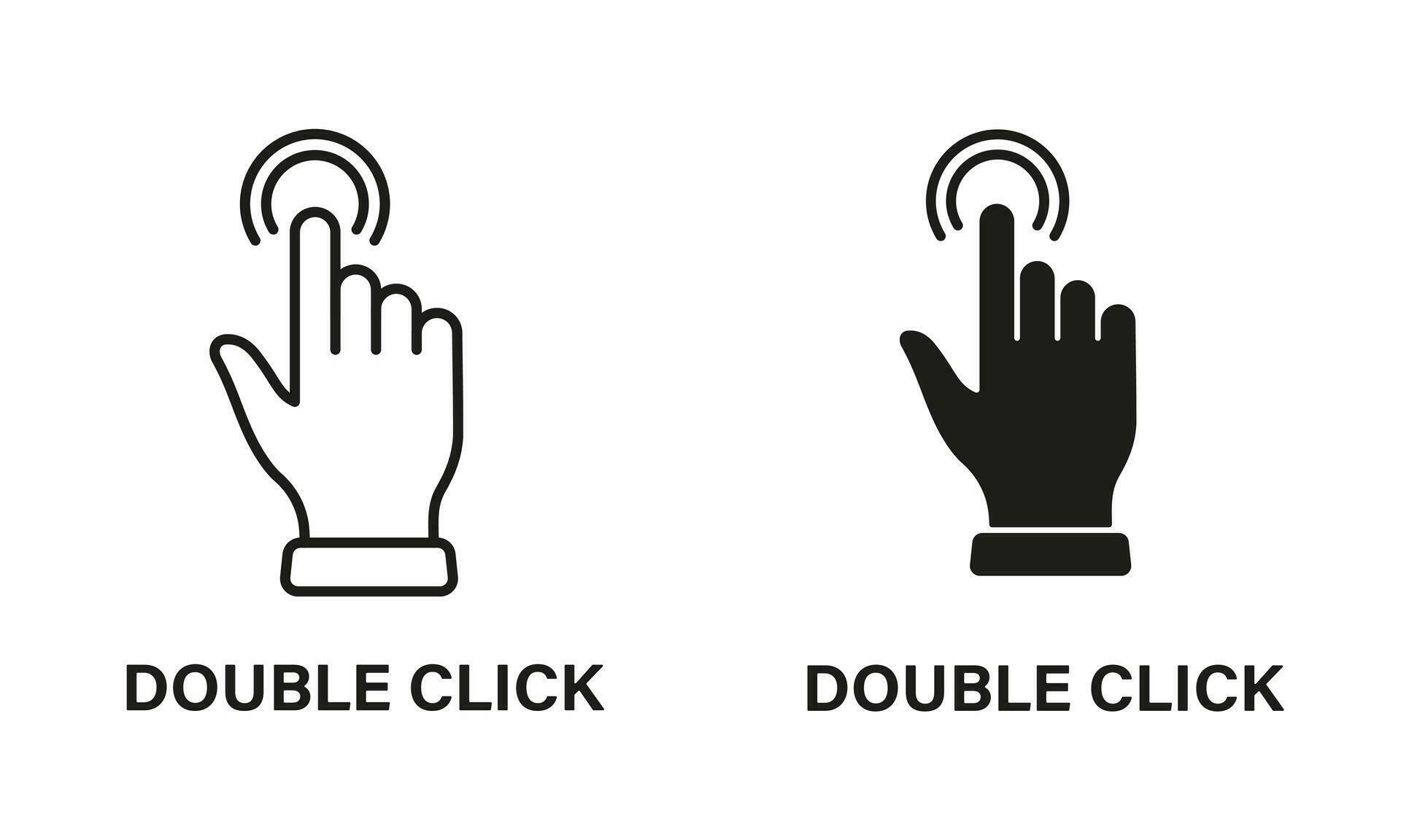 Double Click Gesture Hand Cursor Of Computer Mouse Line And Silhouette