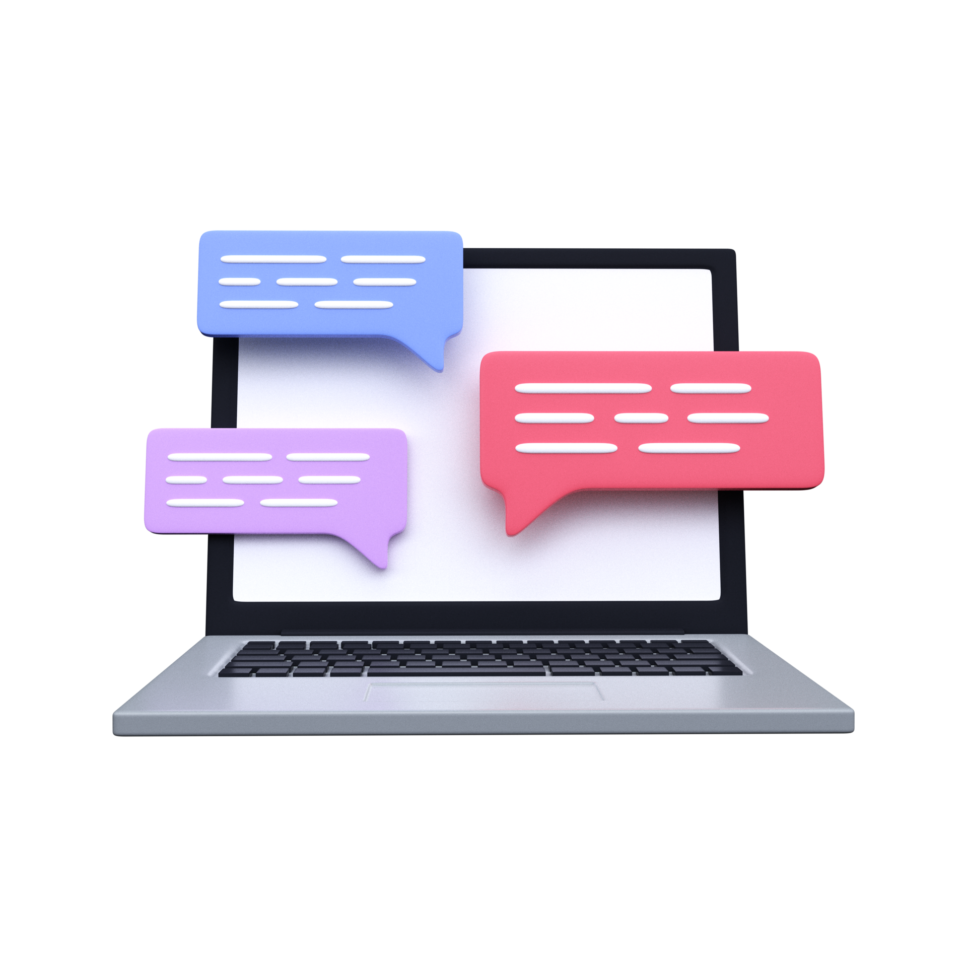 Laptop with chat bubble notifications. Internet messaging 3d render 34961113 PNG