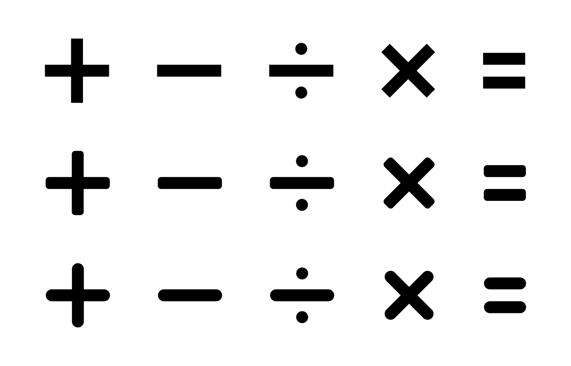 Addition Subtraction Division Multiplication And Equality Icon Vector Basic Mathematical