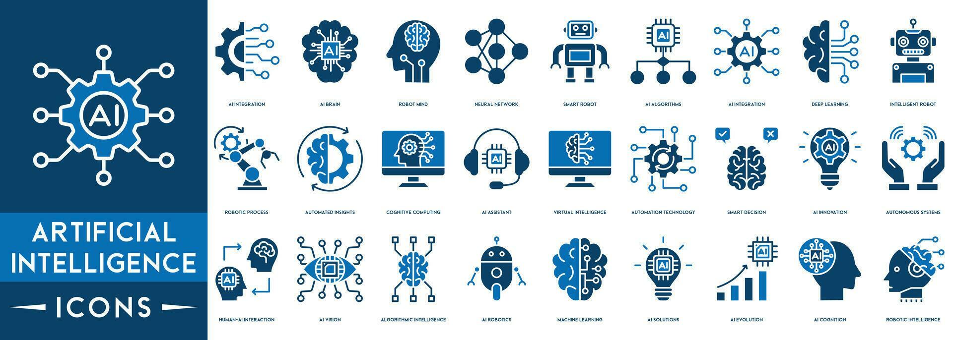 Artificial Intelligence line icons set. AI icons includes machine learning, AI Assistant ...