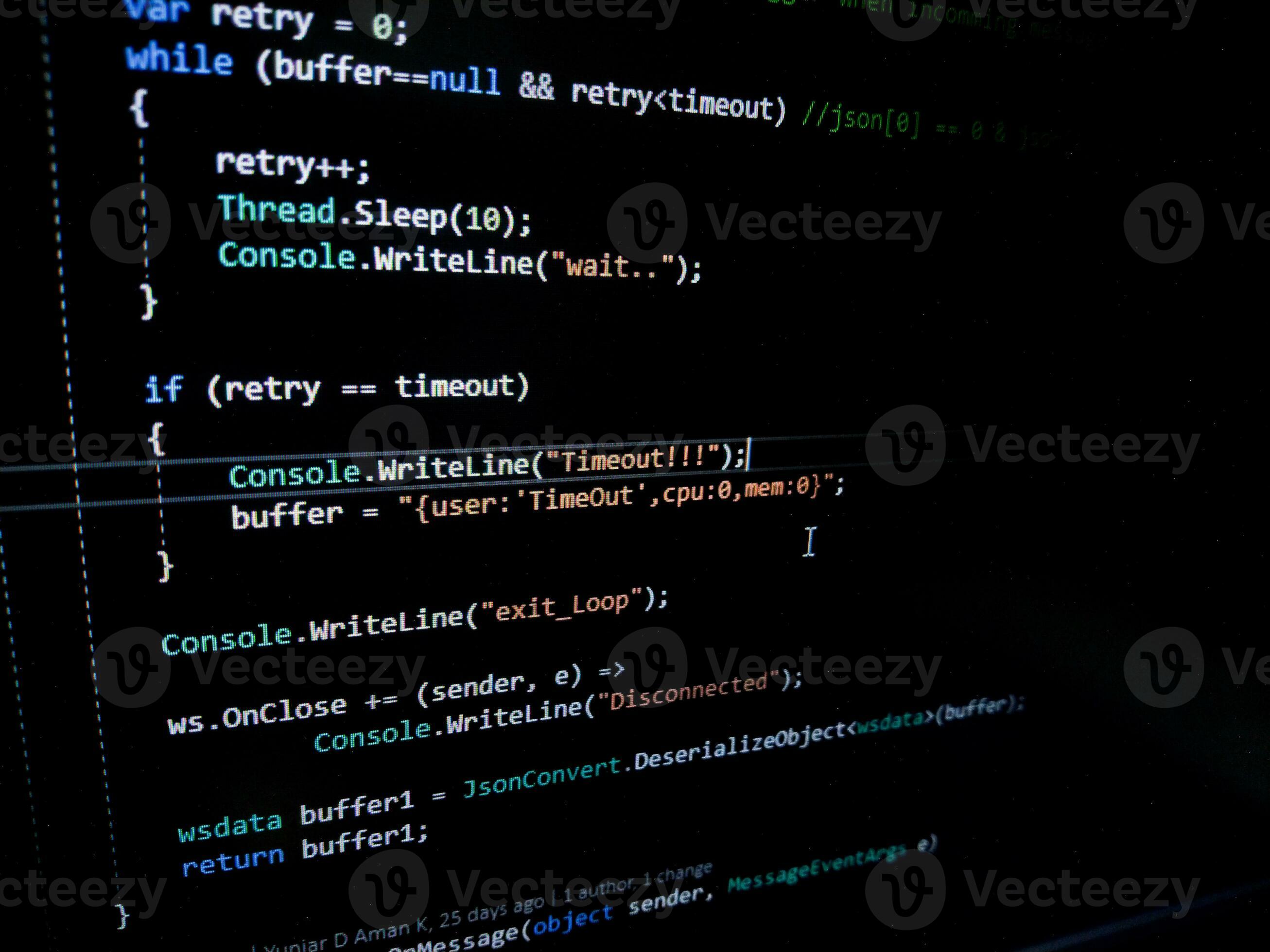 Programming code on a computer screen. Source code photo. Technology ...