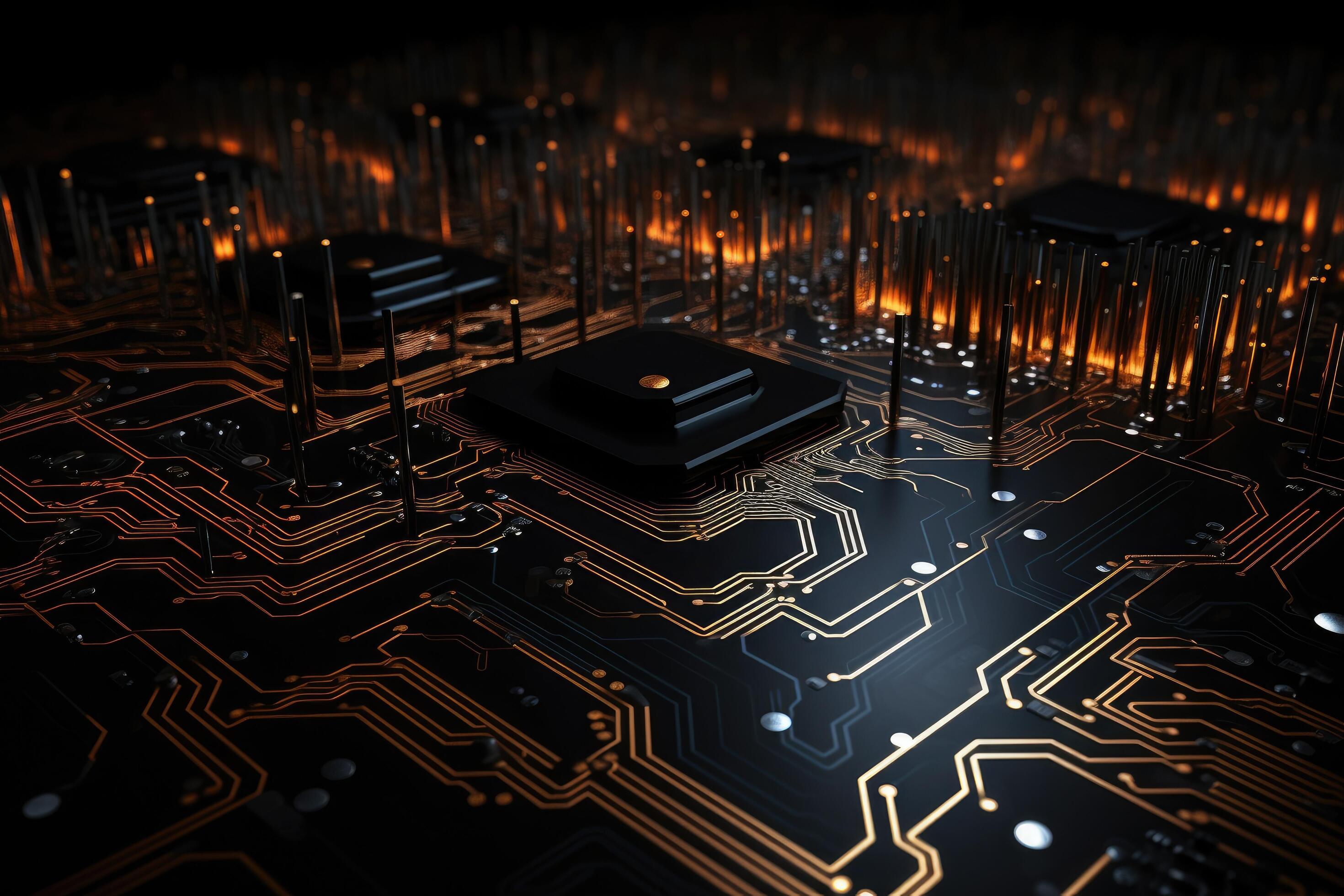 AI generated Closeup of electronic circuit board with microchips. 3d rendering, Futuristic ...