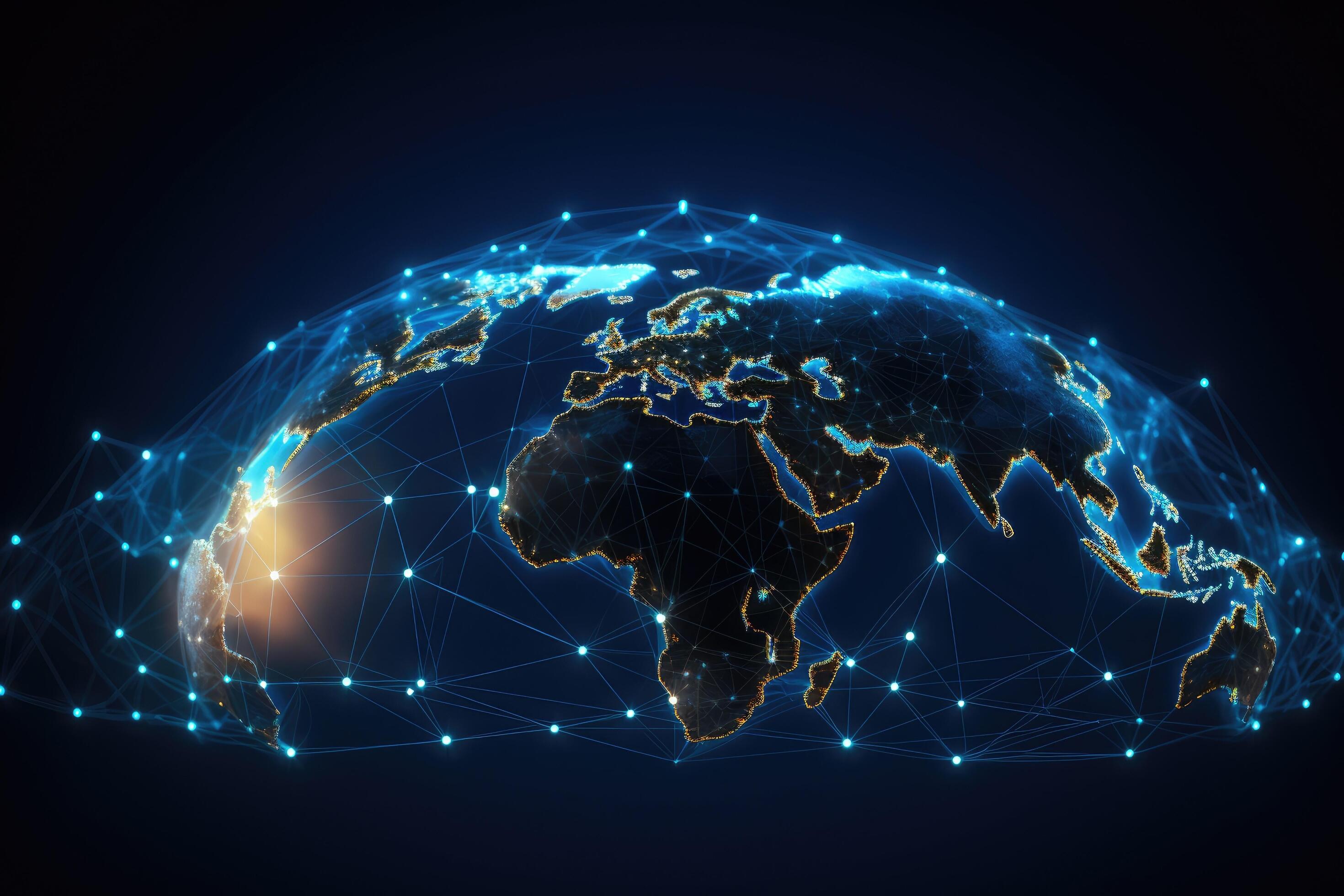 AI generated Global network connection concept. Vector illustration. Polygonal world map, Global ...