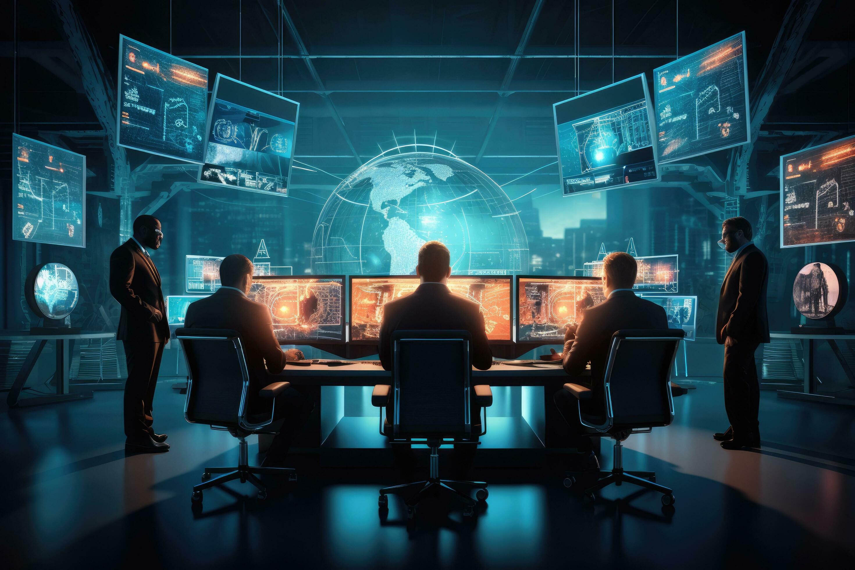 AI generated Silhouettes of businessmen working in modern office with ...