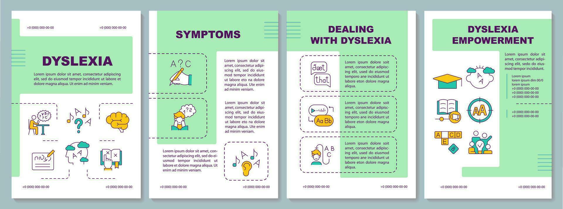 2D dyslexia green brochure template, leaflet design with thin line ...