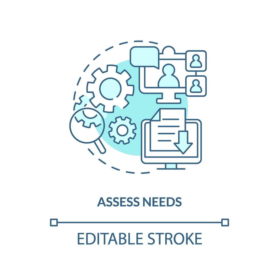 2D editable assess needs thin line blue icon concept, isolated vector ...