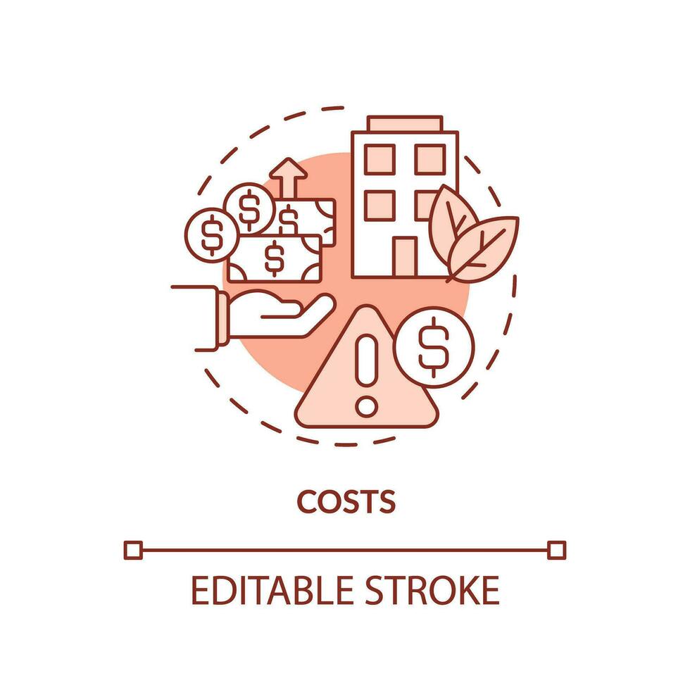 Editable costs red icon concept, isolated vector, sustainable office ... Editable costs red icon concept, isolated vector, sustainable office ...