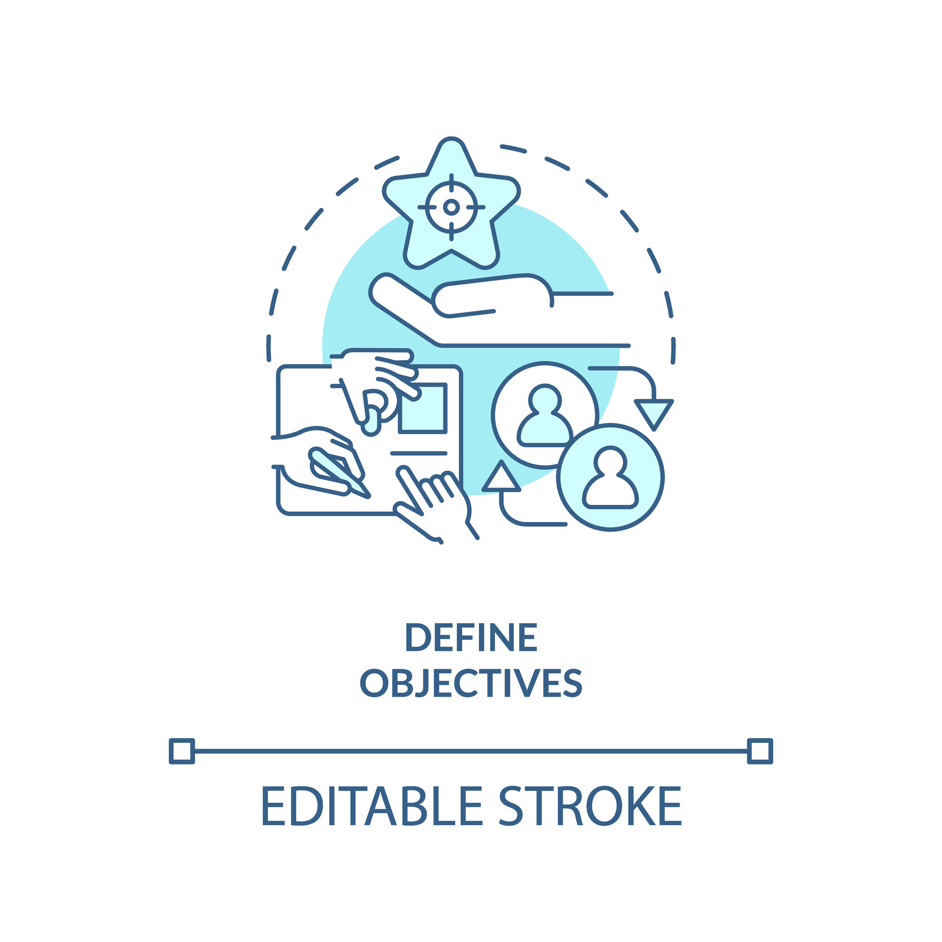 2D editable define objectives thin line blue icon concept, isolated ...